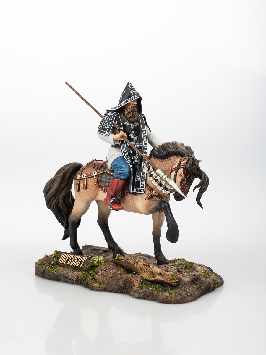 Статуэтка Пересвет на коне, высота 18см, литьевой мрамор цвет ручная роспись