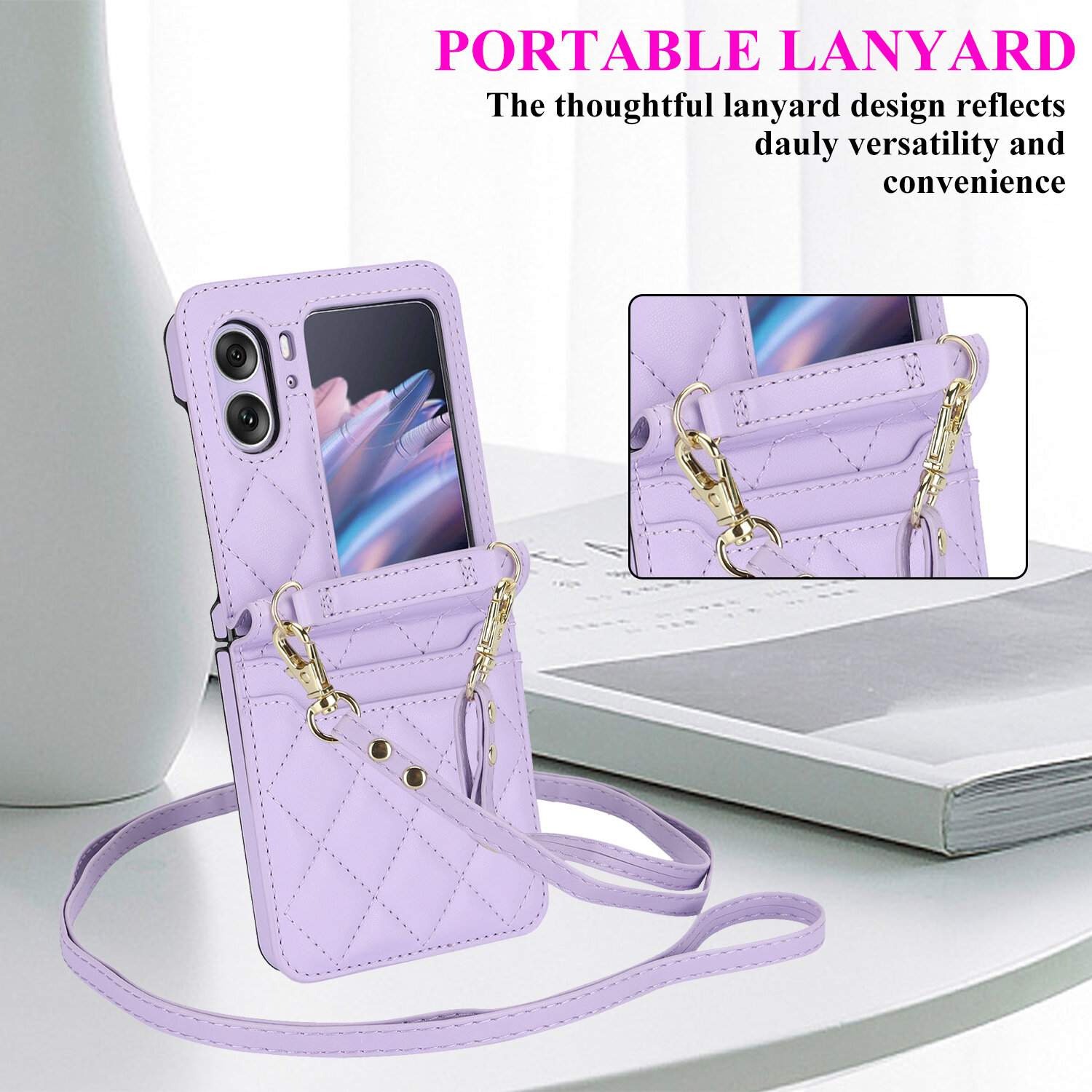 Подходит для OPPO Find N2 Flip / Оппо Файнд Н2 Флип Модный Чехлы для телефонов, сумка-кошелек с длинным ремешком, Файнд Н2 Флип, подставка, soft touch,360° Полная защита, резина, пластик