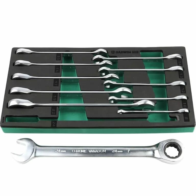 Набор ключей комбинированных трещоточных 8-24 мм, 11 пр. в ложементе EVA