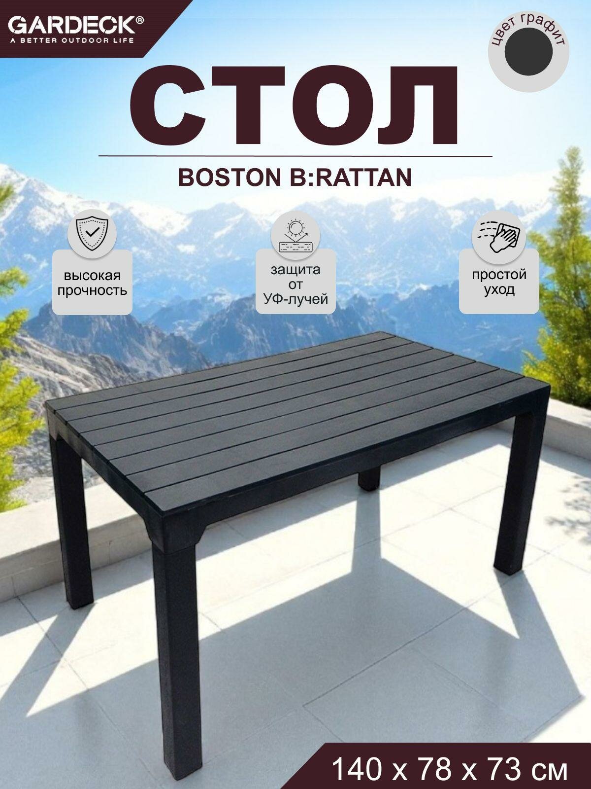 Стол b: rattan Boston 1400х780, антрацит