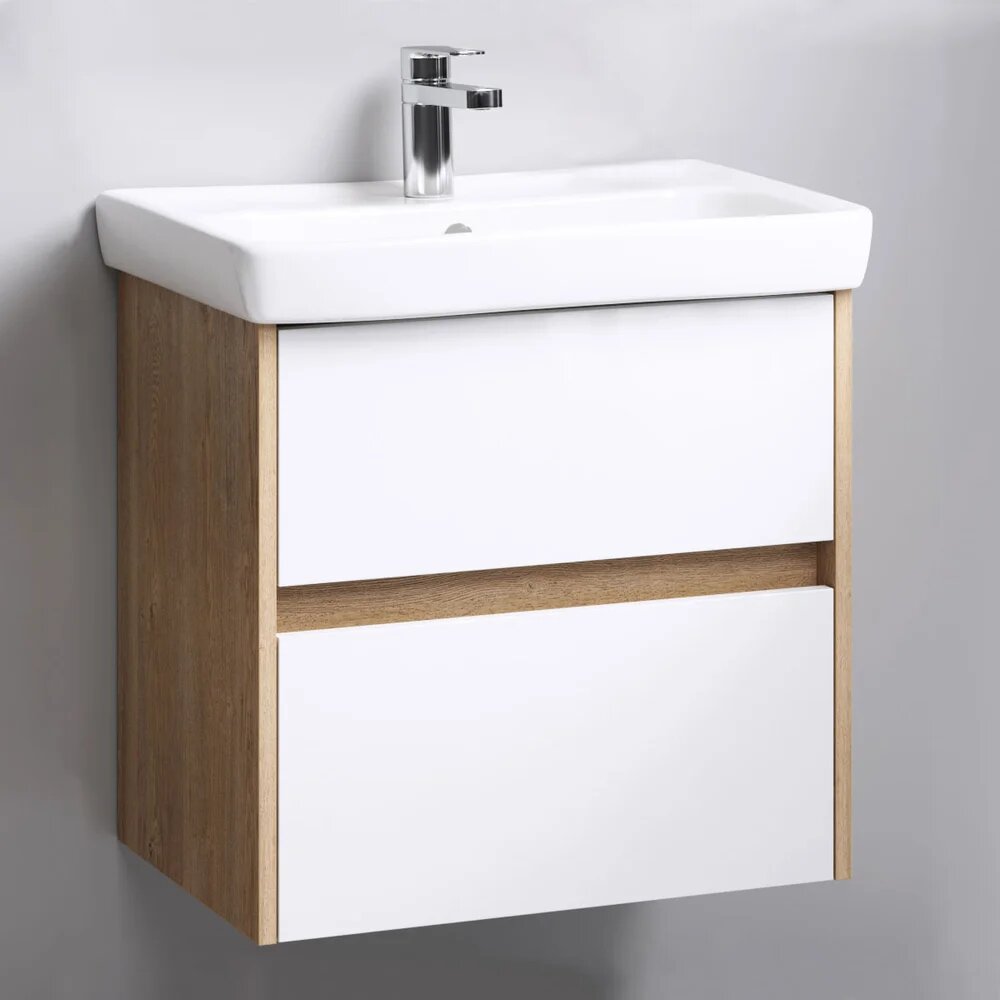 Тумба под раковину без столешницы Aqwella City 60 CI0106DB подвесная, светлое дерево, глянцевая, тумба для ванной, с ящиками, с доводчиками