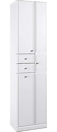 Шкаф-пенал для ванной Aqwella Барселона П5/2/K с бельевой корзиной, напольный, 50 см, белый, с ящиком, с дверками, фурнитура хром, из МДФ