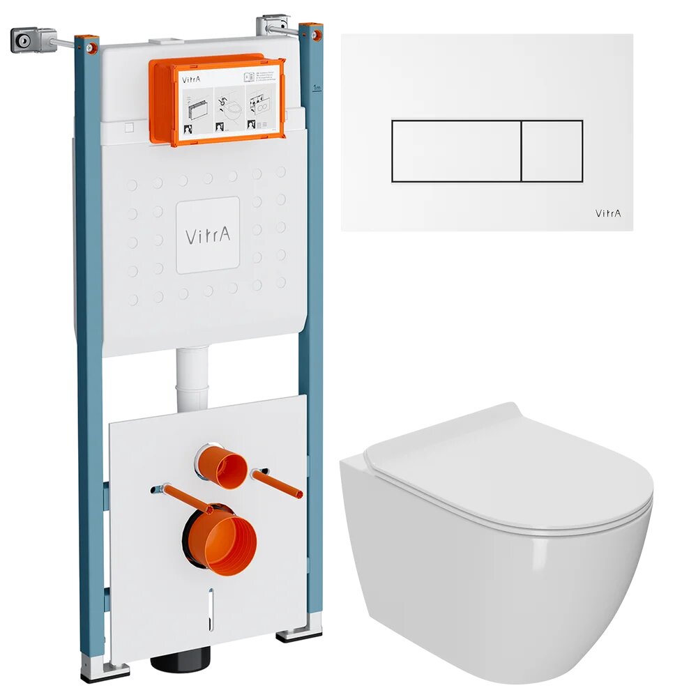 Комплект 3 в 1 Унитаз подвесной Bauedge SOL0001 / Инсталляция VitrA V-Fix Core 732-5800-01PV / Кнопка Root Square 740-2300