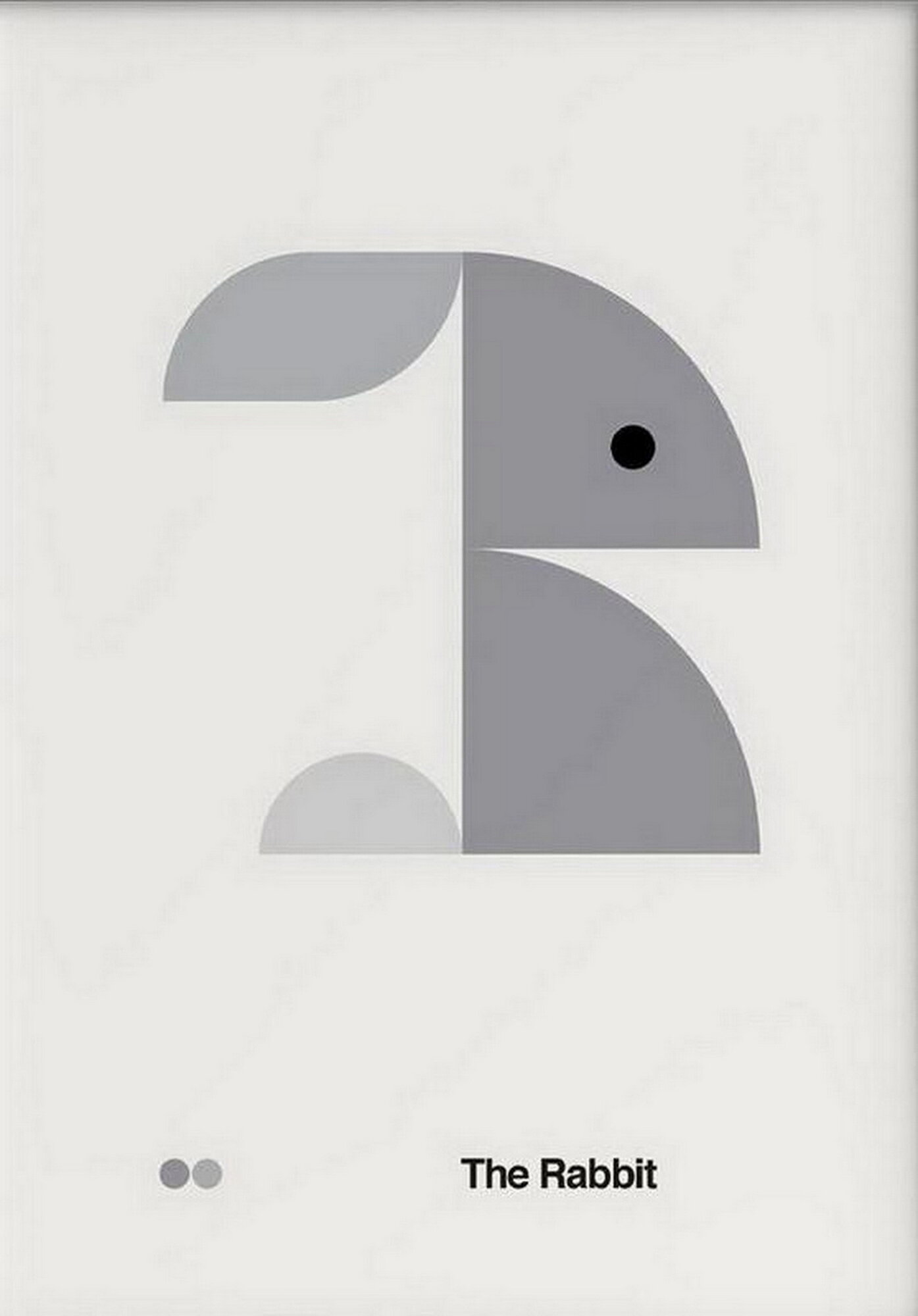 Плакат, постер кролик из простых геометрических форм в серой гамме на бумаге, размер 21х30см
