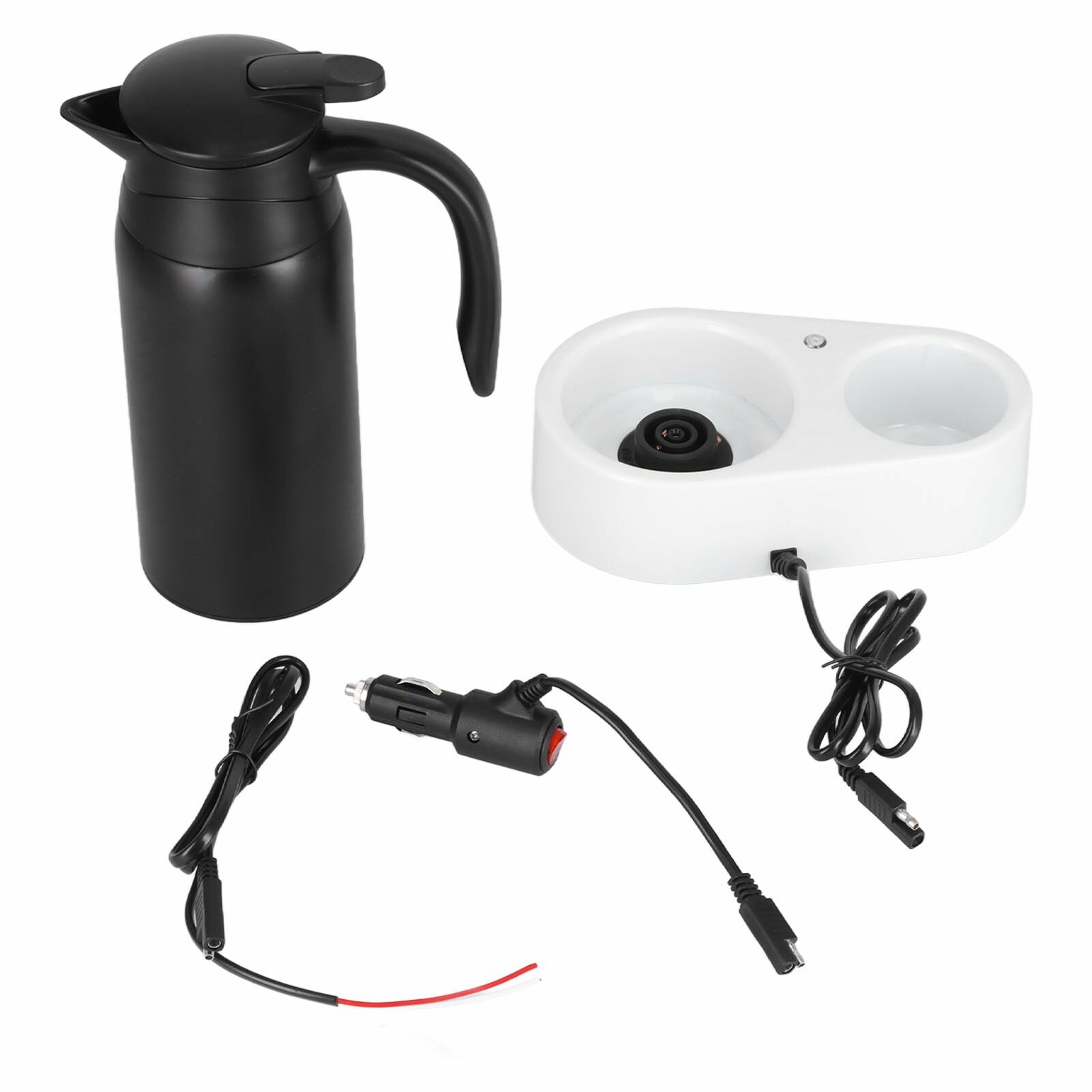 Авточайник 800 мл, черный, белое основание, силиконовое уплотнение, для воды в поездках