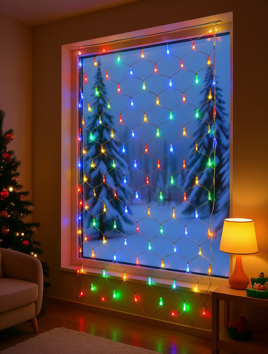 Гирлянда новогодняя светодиодная Сетка 300 мультицвет LED, 2х1,5м, 8 режимов, IP44 разноцветная для дома и улицы