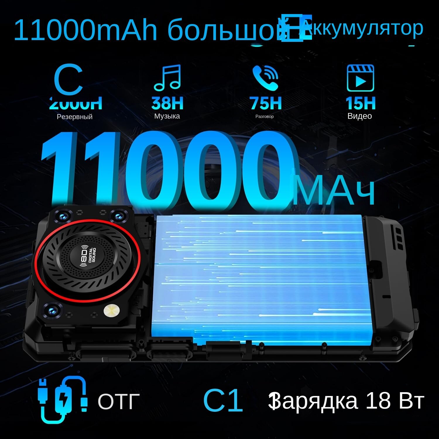 Защищённый смартфон OUKITEL WP53S, разблокированный, 16 ГБ, 128 ГБ, Android 15, аккумулятор 11000 мАч, кемпинговый фонарь