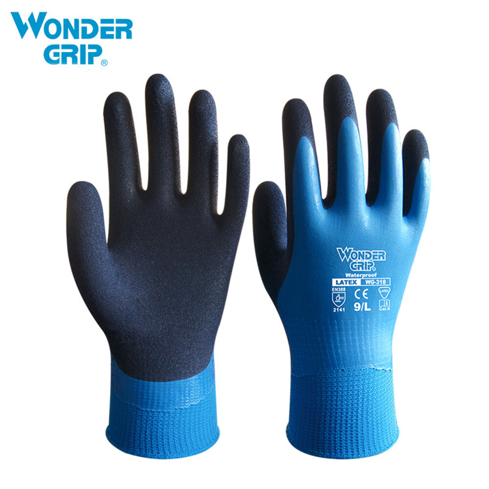 Wonder Grip Thermo Plus Coldproof Work Gloves Double Layer Latex Coated Protection Gardening Fishing Working Gloves Blue Size S M L XL Nylon Natural Latex 13 Gauge 90g 1 Pair