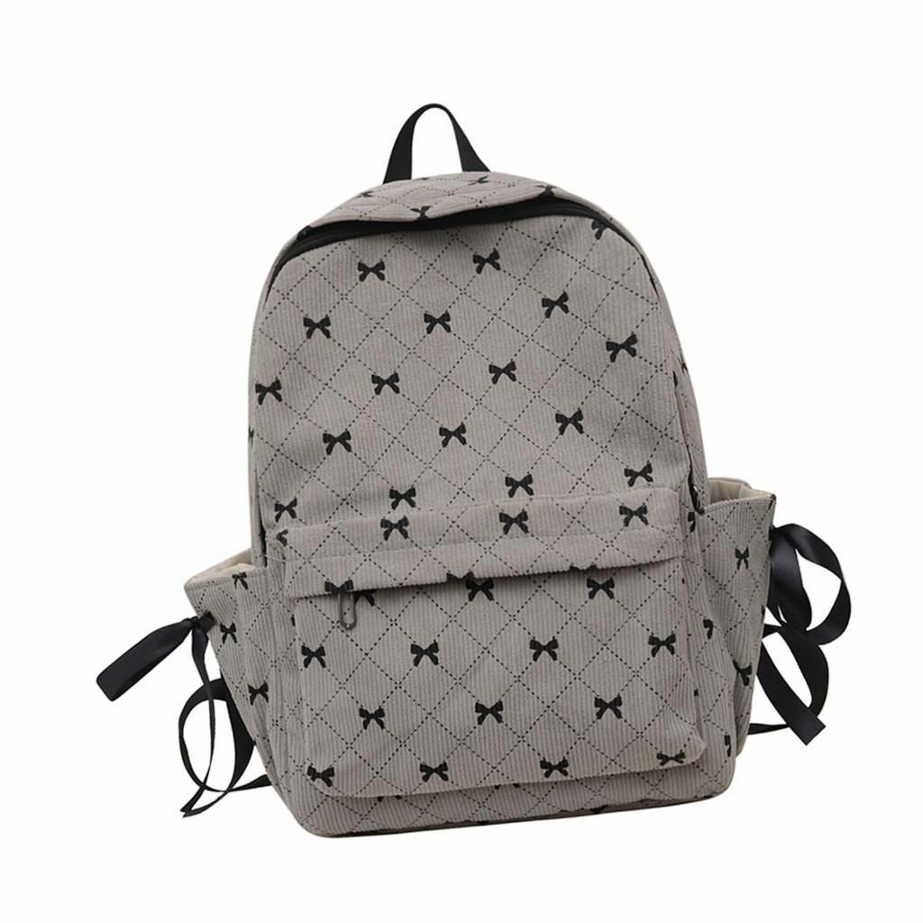 Рюкзак для девочек-подростков, вельветовая дорожная школьная сумка с бантиками, Большой рюкзак