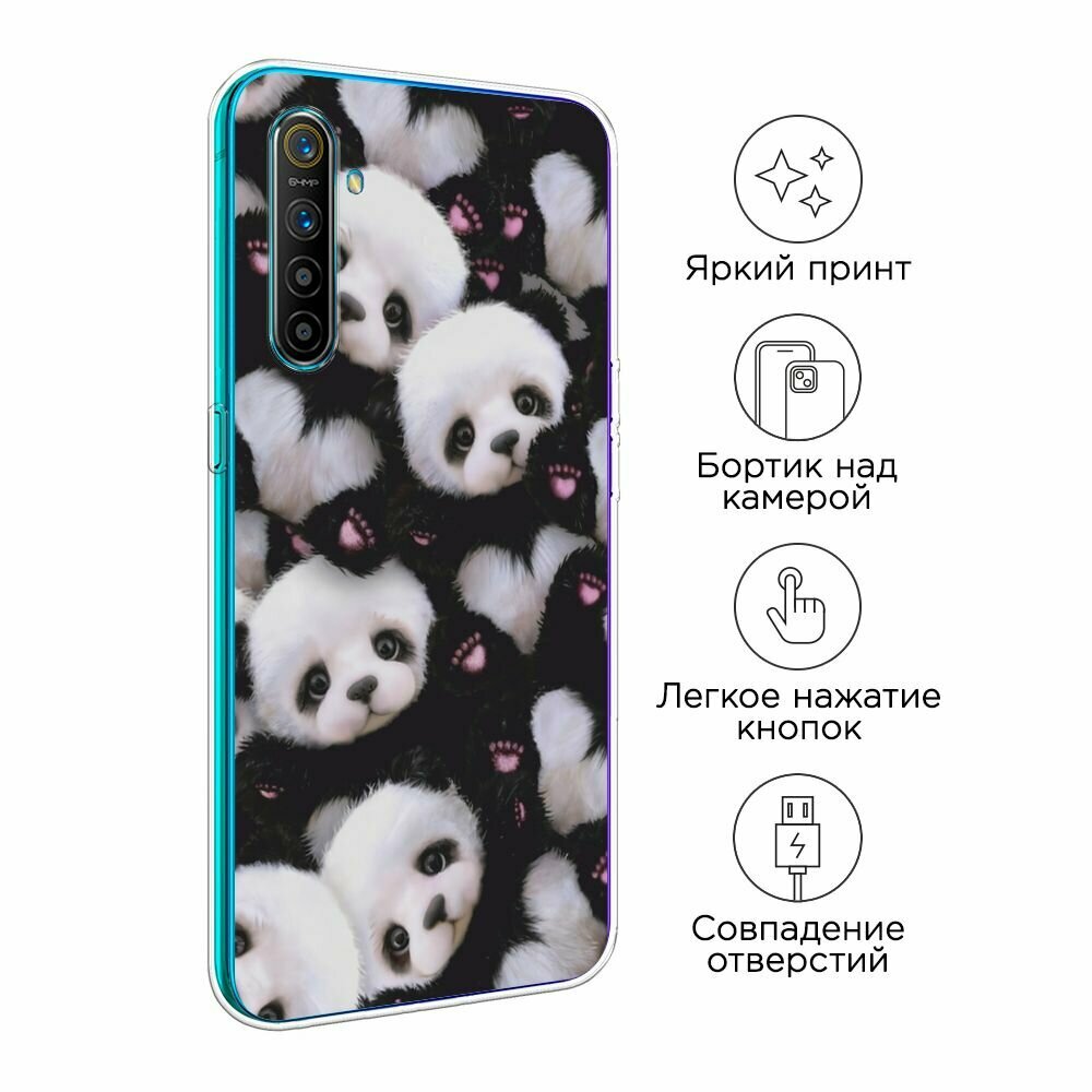 Силиконовый чехол на Realme XT / Реалми XT с принтом "Море панд" — фото 1