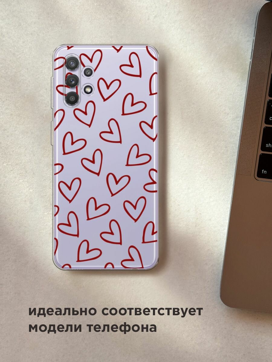 Чехол на Samsung Galaxy A32 / Самсунг Галакси А32 с принтом "Little hearts doodles 2 - 14 февраля", прозрачный — фото 1