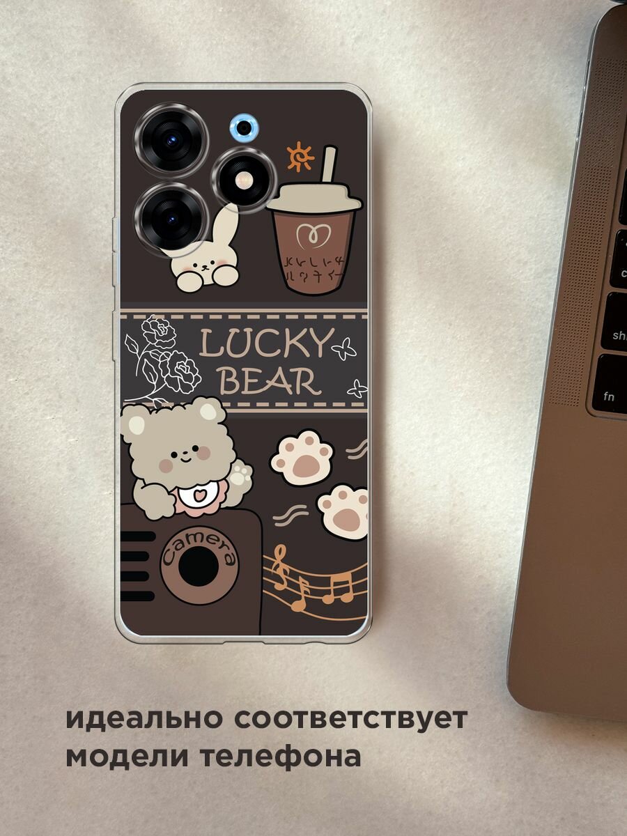 Чехол на Tecno Spark 10 Pro / Текно Спарк 10 Про с принтом "Lucky bear coffee 1" — фото 1