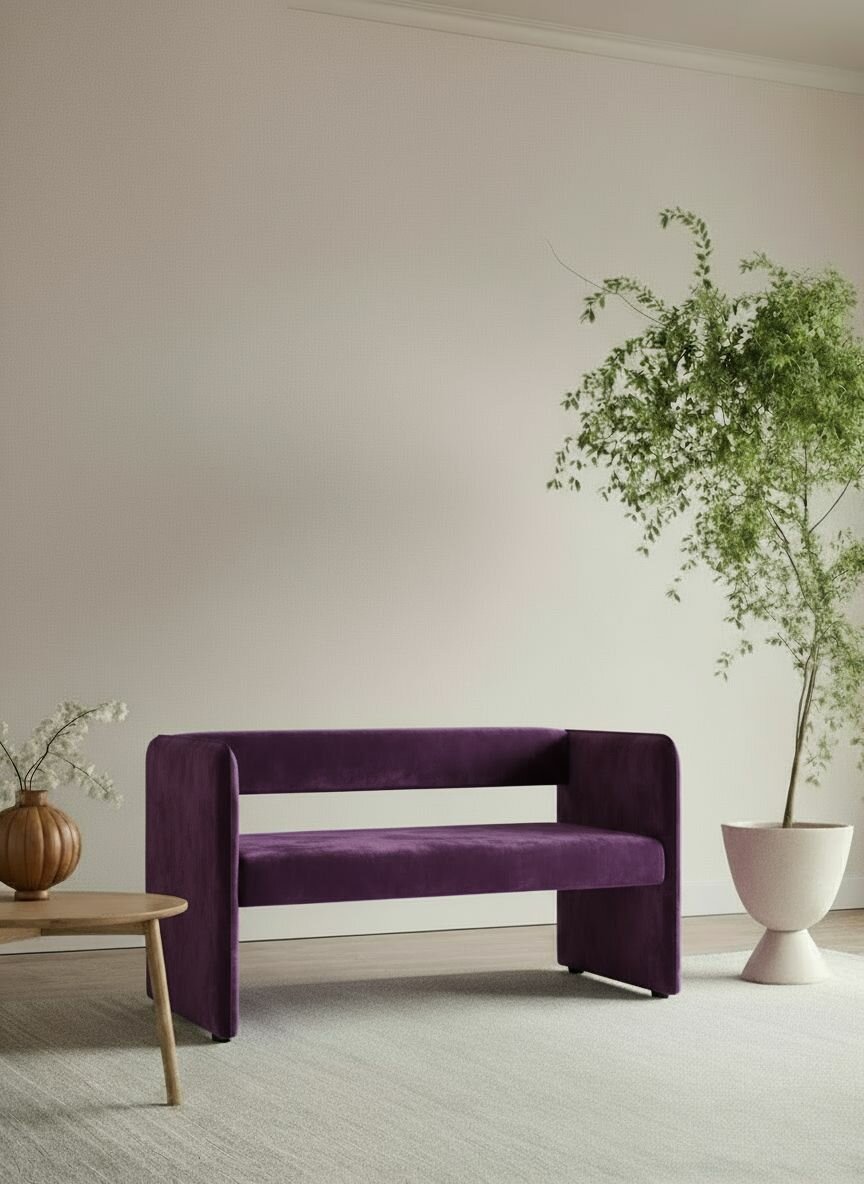 Диван прямой Меркурий фиолетовый велюр для офиса, дома, зоны ожидания, кухни