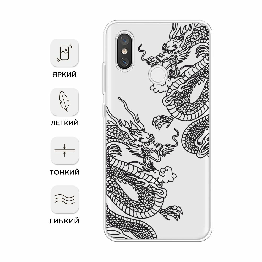 Чехол на Xiaomi Mi 8 / Сяоми Ми 8 с принтом "Два китайских дракона", прозрачный — фото 1
