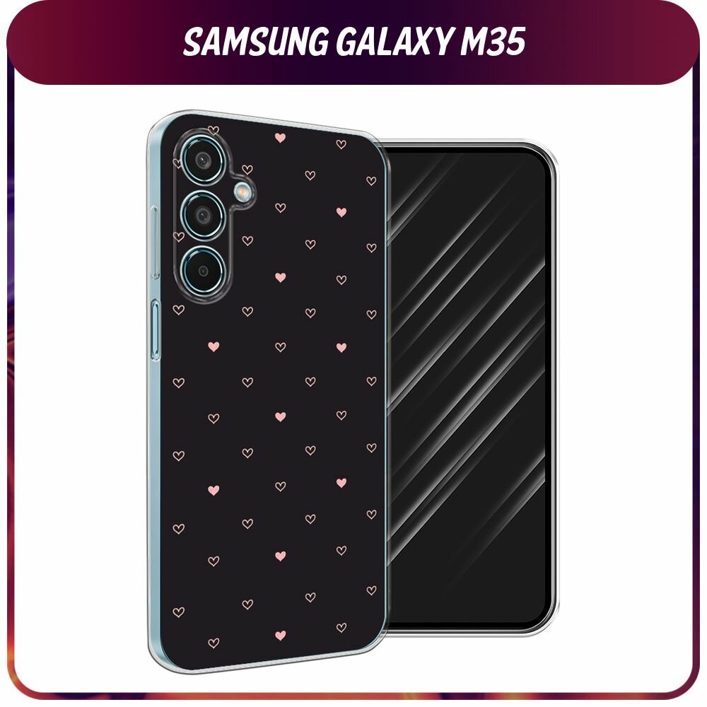Чехол на Samsung Galaxy M35 / Самсунг Галакси M35 с принтом "Черный фон и сердечки"