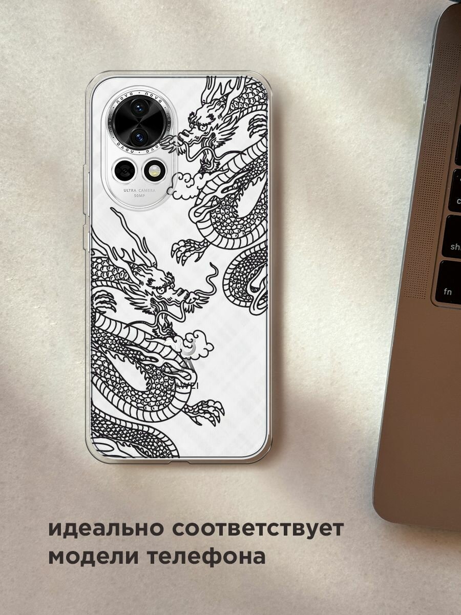Чехол на Huawei Nova 12/Nova13 / Хуавей Нова 12/Нова 13 с принтом "Два китайских дракона", прозрачный — фото 1