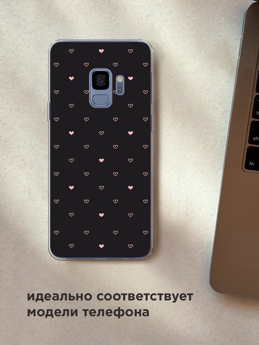 Чехол на Samsung Galaxy S9 / Самсунг Галакси С9 с принтом "Черный фон и сердечки" — фото 1