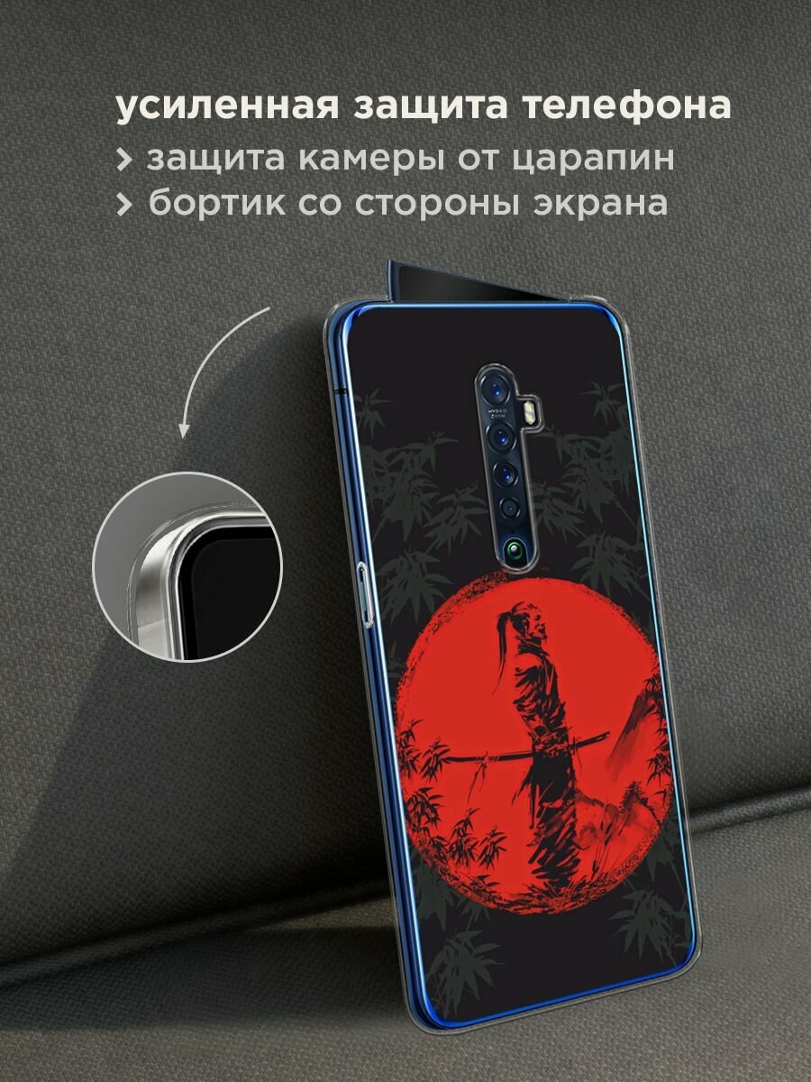 Чехол на Oppo Reno 2 / Оппо Рено 2 с принтом "Самурай на красном фоне" — фото 1