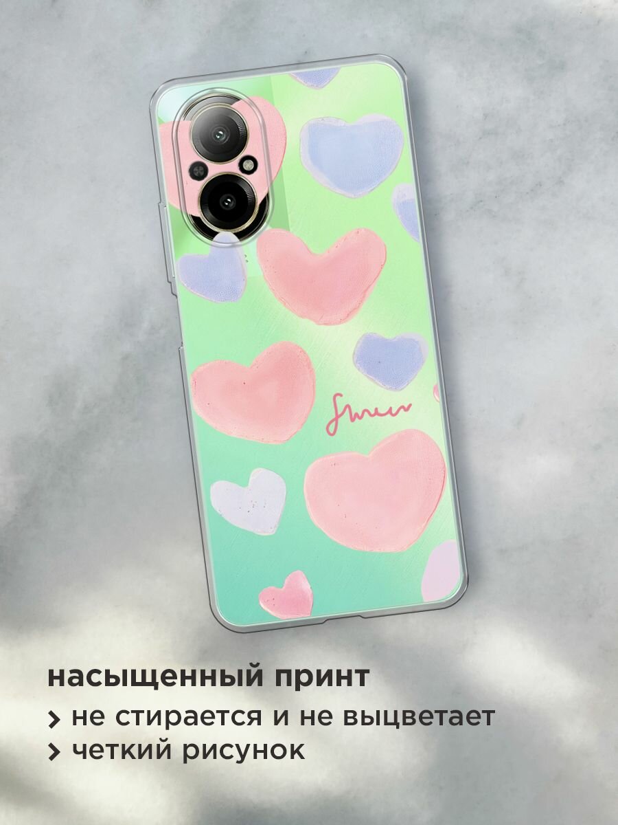 Чехол на Realme C67 4G / Реалми C67 4G с принтом "Пастельные сердечки", прозрачный — фото 1