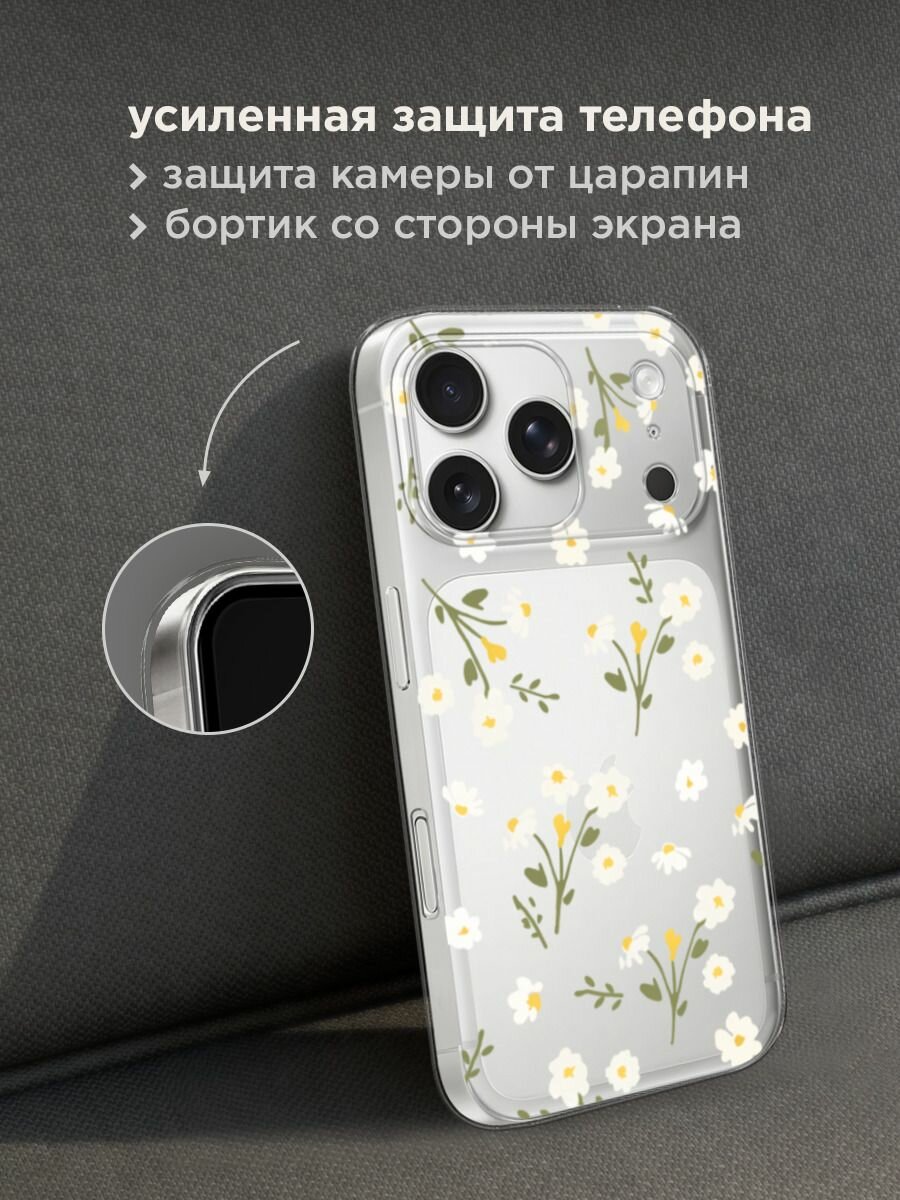 Чехол на Apple iPhone 17 Pro Max / Айфон 17 Про Макс с принтом "Пучки ромашек паттерн", прозрачный — фото 1