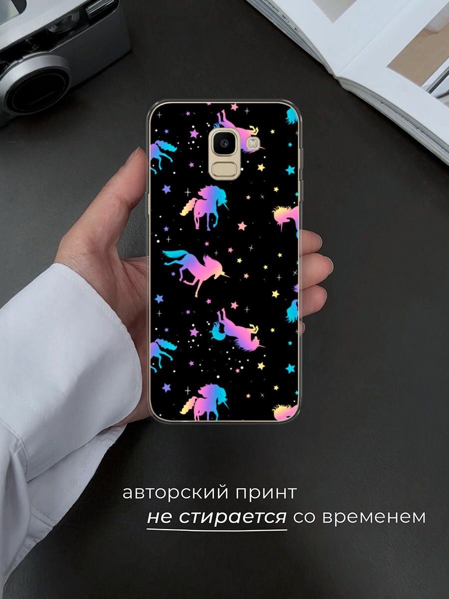 Чехол на Samsung Galaxy J6 2018 / Самсунг Галакси Джей 6 2018 с принтом "Единороги градиент" — фото 1