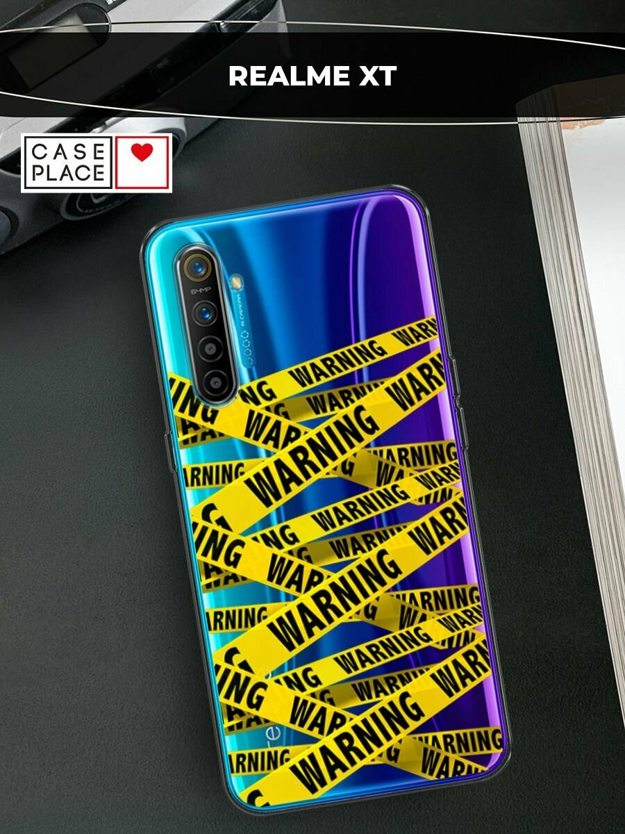 Чехол на Realme XT / Реалми XT с принтом "Warning!", прозрачный