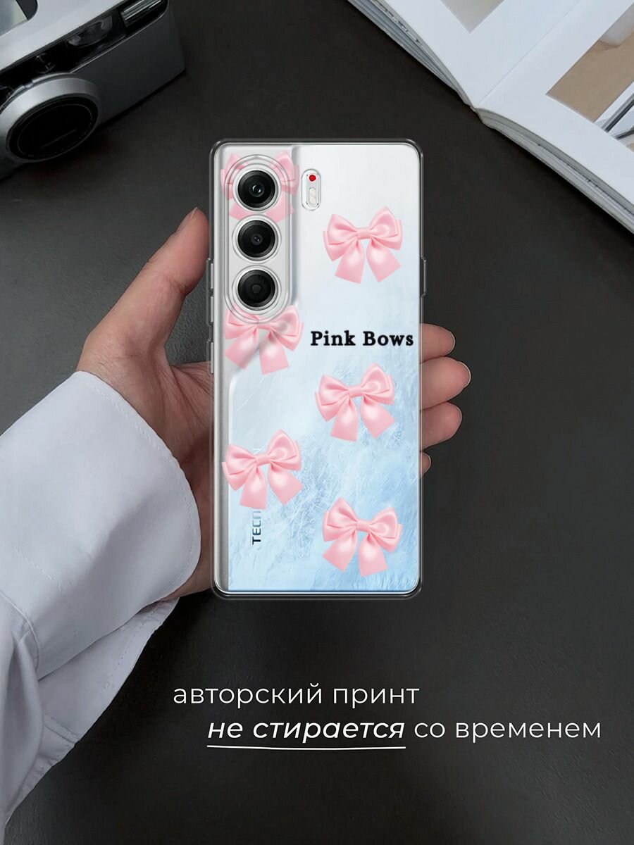 Чехол на Tecno Camon 40 Pro 5G / Текно Камон 40 Про 5G с принтом "Pink Bows", прозрачный — фото 1