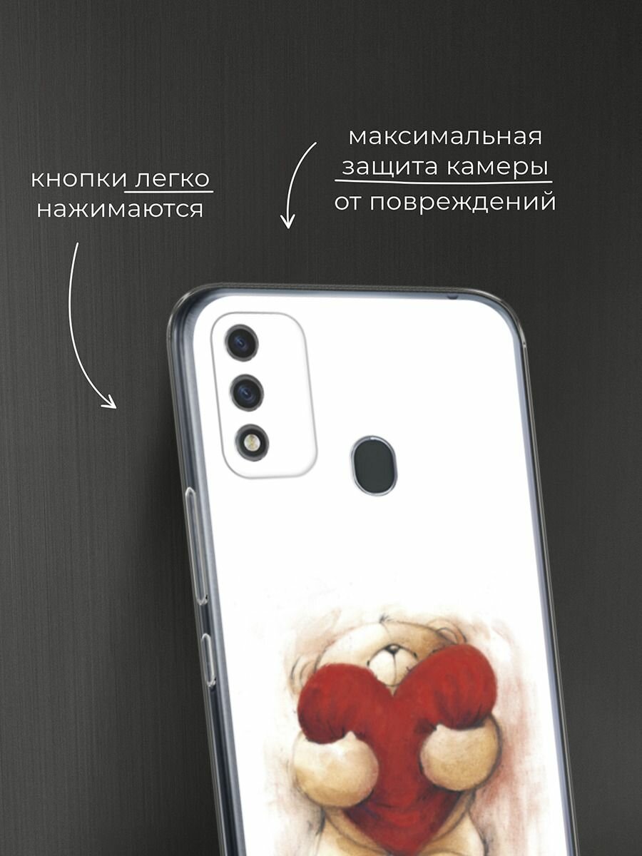 Силиконовый чехол на Itel A48 / Ител А48 с принтом "Мишка с сердцем 1" — фото 1