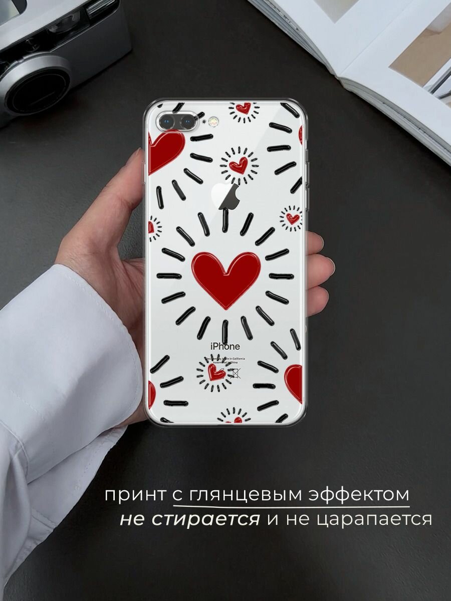 Чехол на Apple iPhone 7 Plus / Айфон 7 Плюс с принтом "Бордовые сердца паттерн" — фото 1