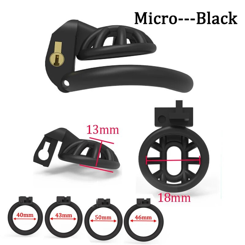 Устройство целомудрия Micro Black с кольцами 40/43/46/50 мм