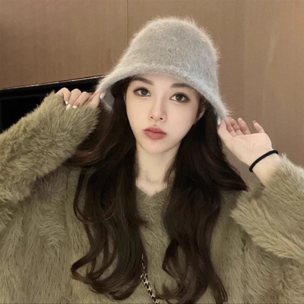 Японская шляпа рыбака, женская осенне-зимняя плюшевая шляпа-ведро с кроликом, закрывающая лицо, защита ушей, теплая шапка-тазик, универсальная, эффектная и модная.