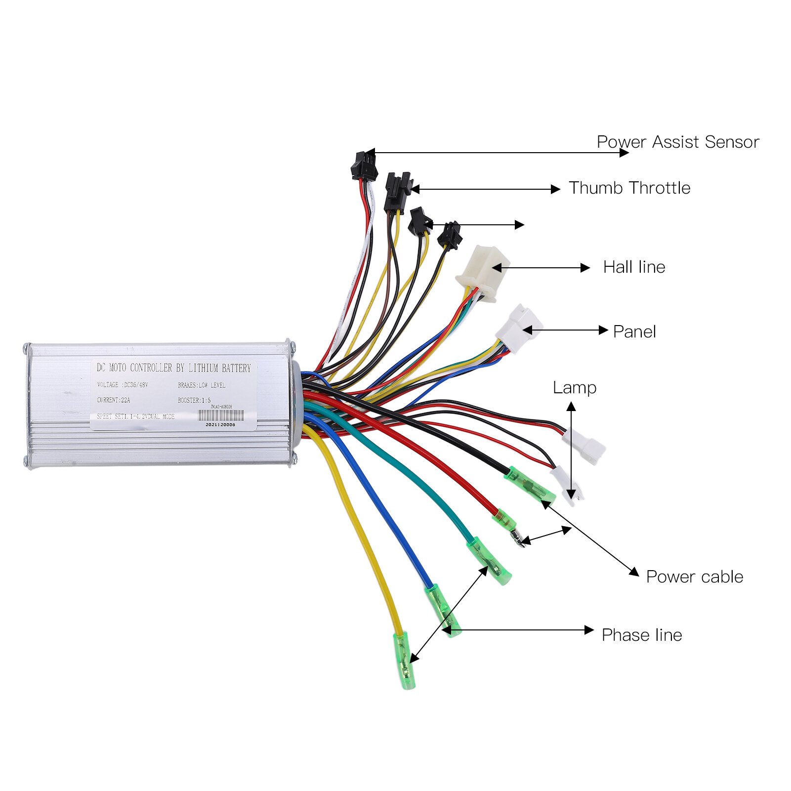 Контроллер двигателя электрического велосипеда 22А, общий контроллер скорости 36 В 48 В с панелью LEDS800, дроссельная заслонка для велосипедного двигателя 500 Вт