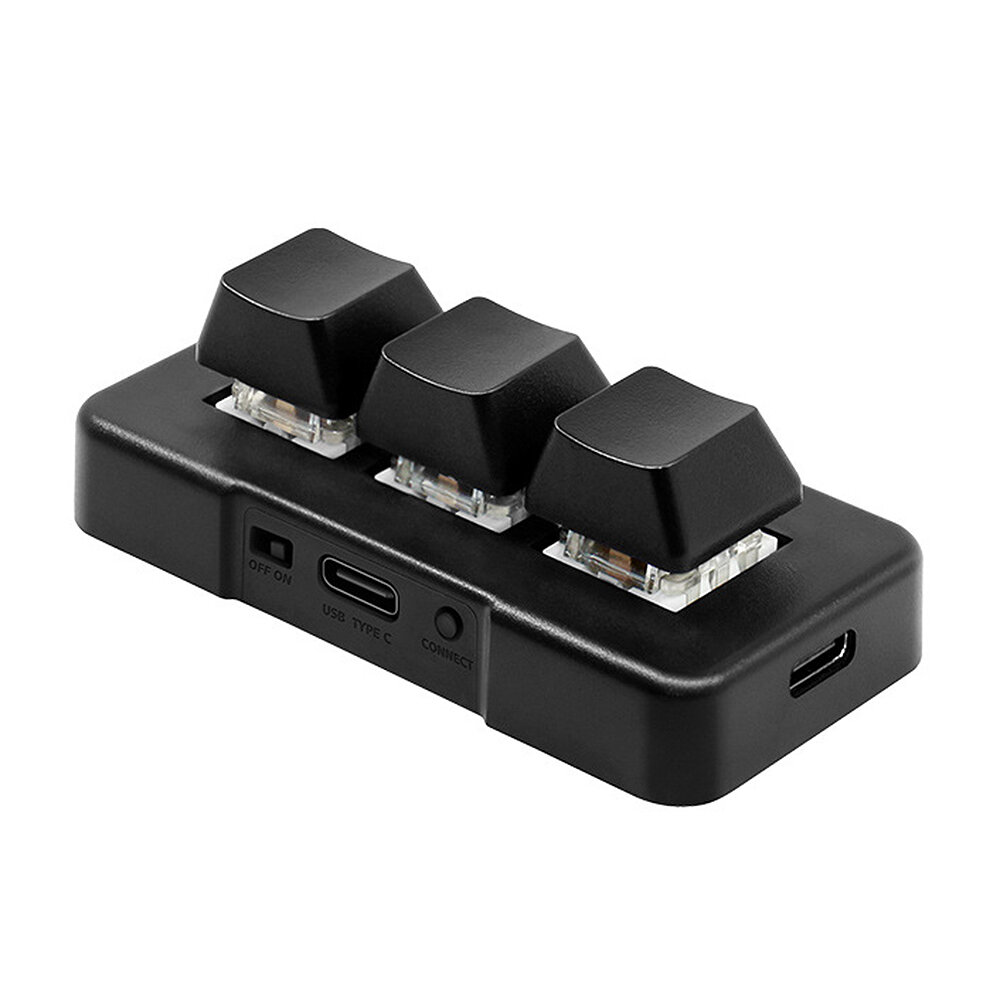 MK321-Pro 3-key Mini Customized Keyboard with Mechanical Blue Switch USB+2.4G+BT Connection for Office Game Multimedia Black