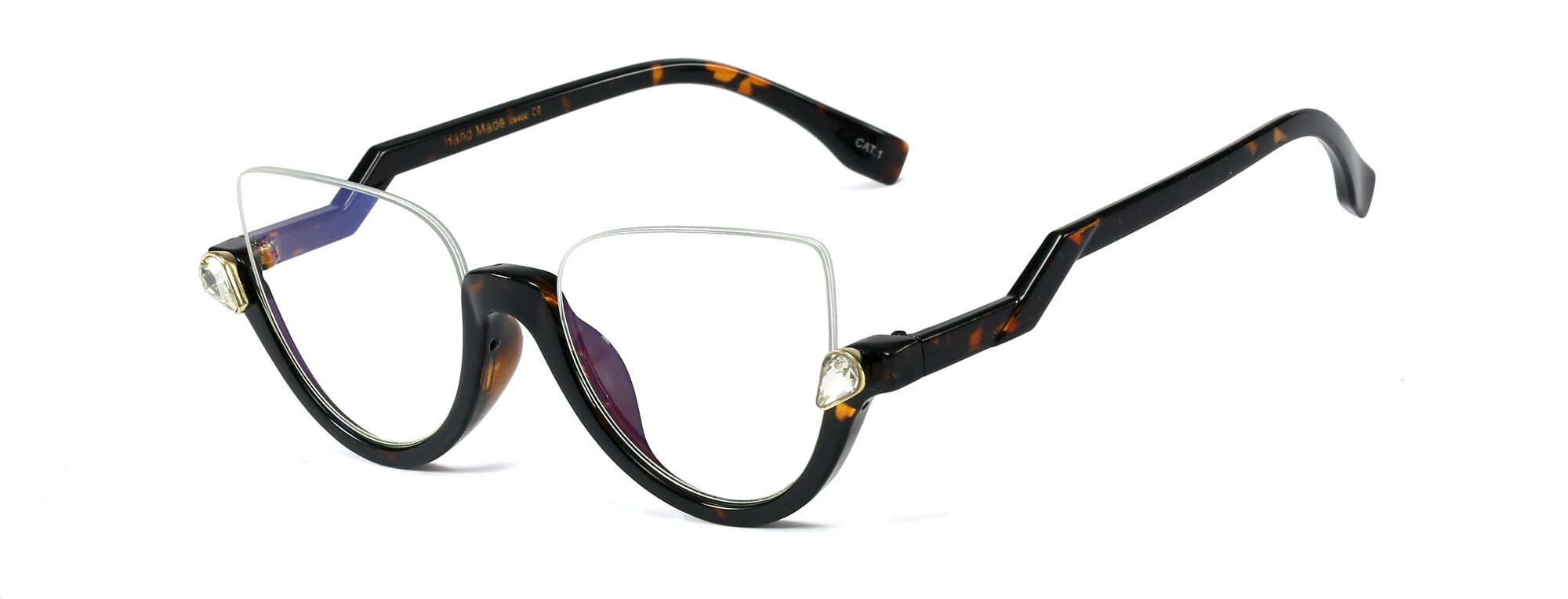 Модные, очки с оправой для женщин моды с плоскими стеклами и половинной рамкой Черный антибликовыми свойствами светильник оправа для очков Роскошная обувь с украшением в виде кристаллов Cleear очки Okulary