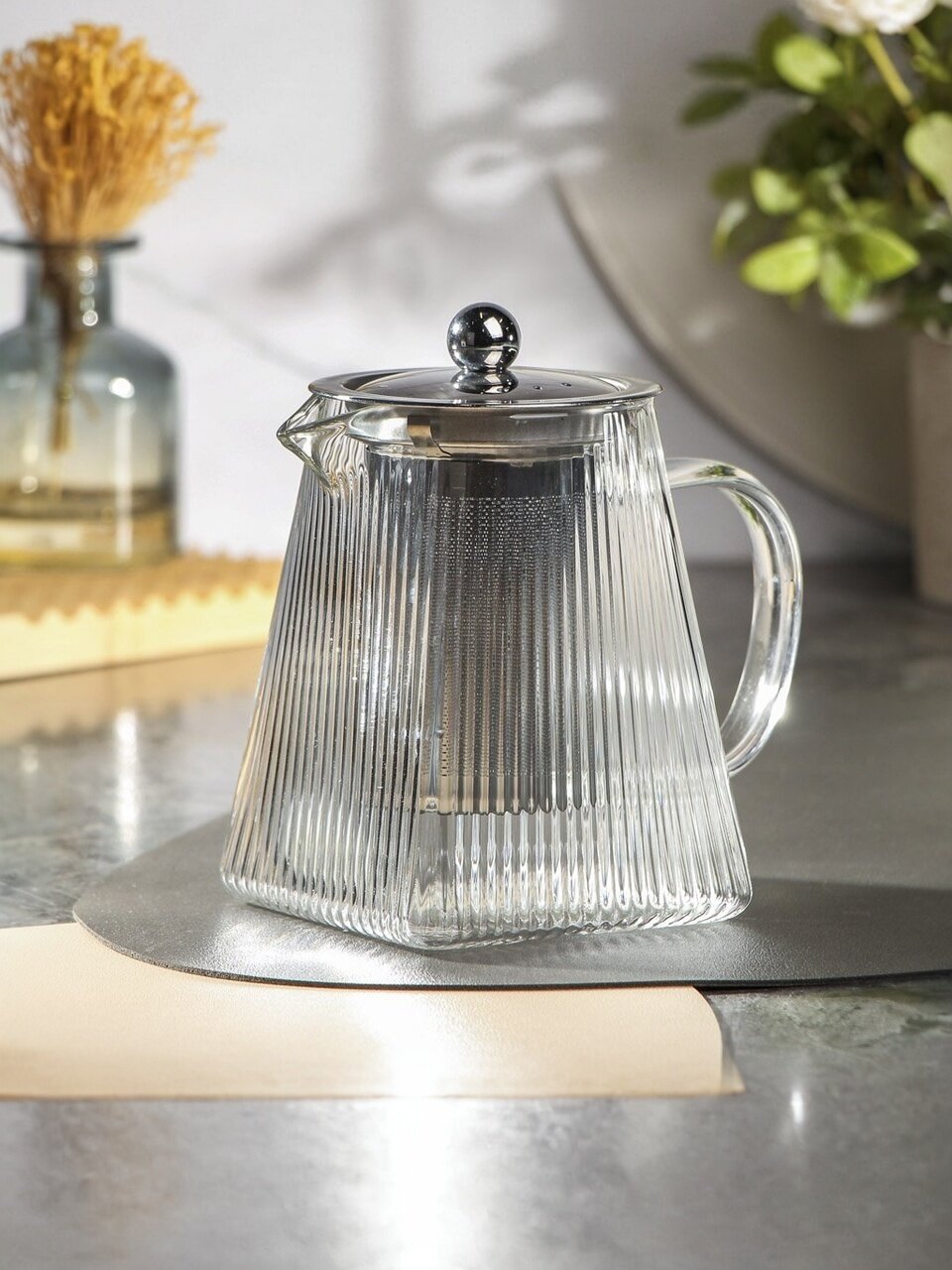 Чайник заварочный стекло, металл, 0.75 л, с ситечком, Daniks, B050187