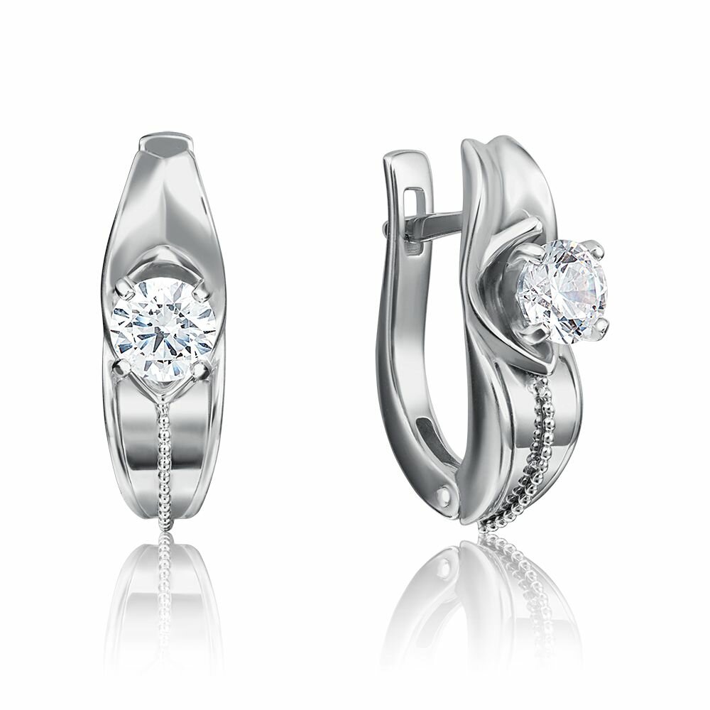 Серьги PLATINA, белое золото, 585 проба, родирование, фианит