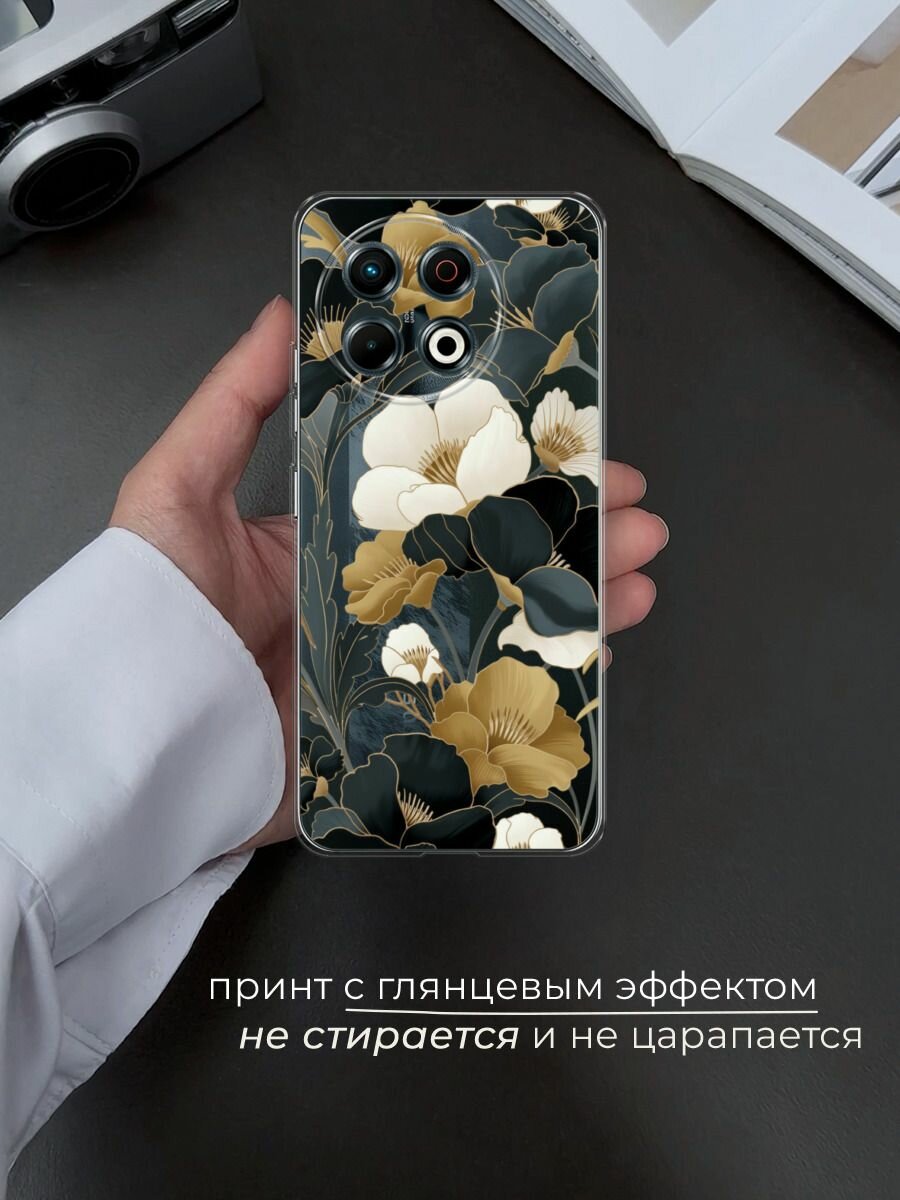 Чехол на Tecno Spark 30 Pro / Текно Спарк 30 Про с принтом Золотые цветы — фото 1