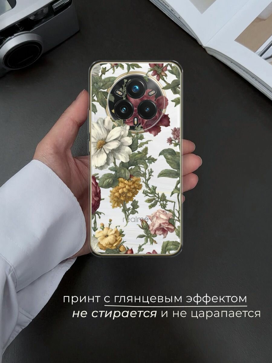 Чехол на Realme 14 Pro+ / Реалми 14 Про+ с принтом Акварельные цветы 2 — фото 1