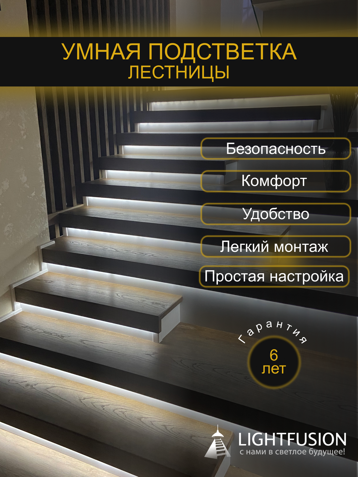 Комплект подсветки лестницы LightFusion PRO/24В с датчиками движения