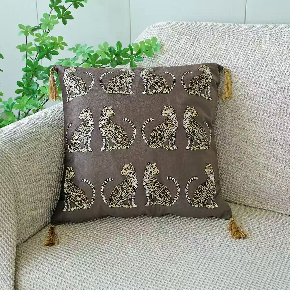 LOISHOM Леопардовый бархатный чехол для подушки 45x45/30x50 см, brown 45x45cm