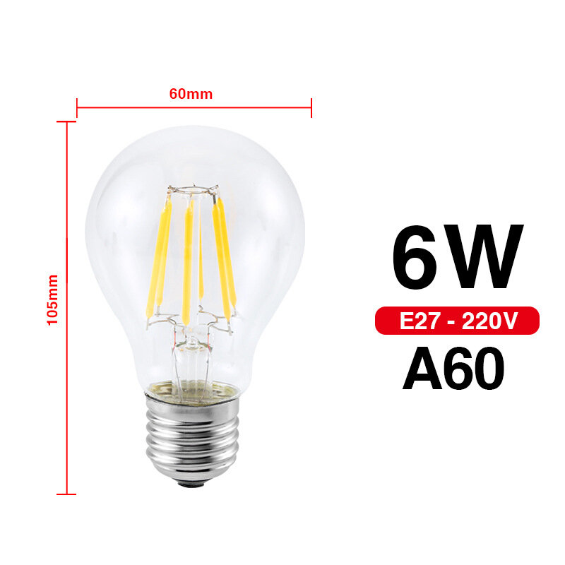 Кросс-бордер Эдисон LED лампа с нитью накаливания энергосберегающая лампа E27 с винтовым основанием прозрачное стекло ретро E14 лампа для освещения гостиной