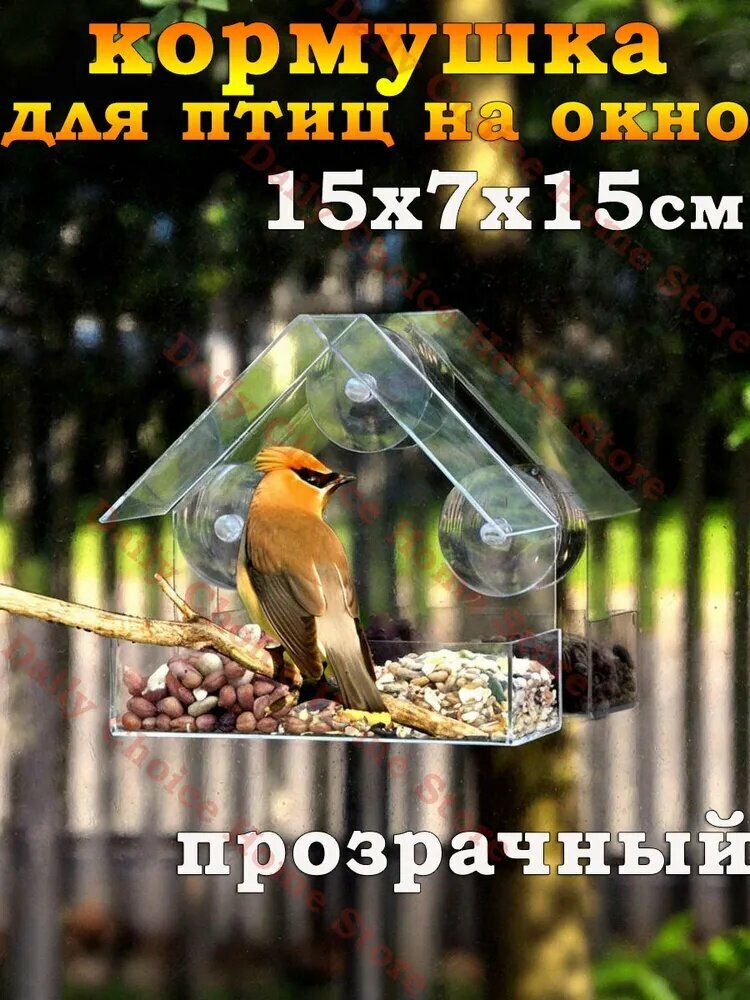 Кормушка на окно, для птиц, прозрачная, с защитой корма, 3 присоски