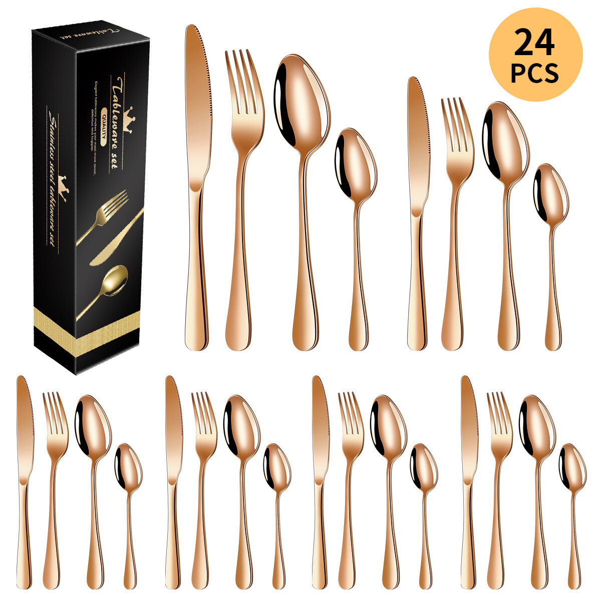 Трансграничный бестселлер: 24-предметный набор столовых приборов из нержавеющей стали 1010, гостиничный набор столовых приборов в западном стиле (нож, вилка, ложка), подарочный набор столовых приборов оптом.