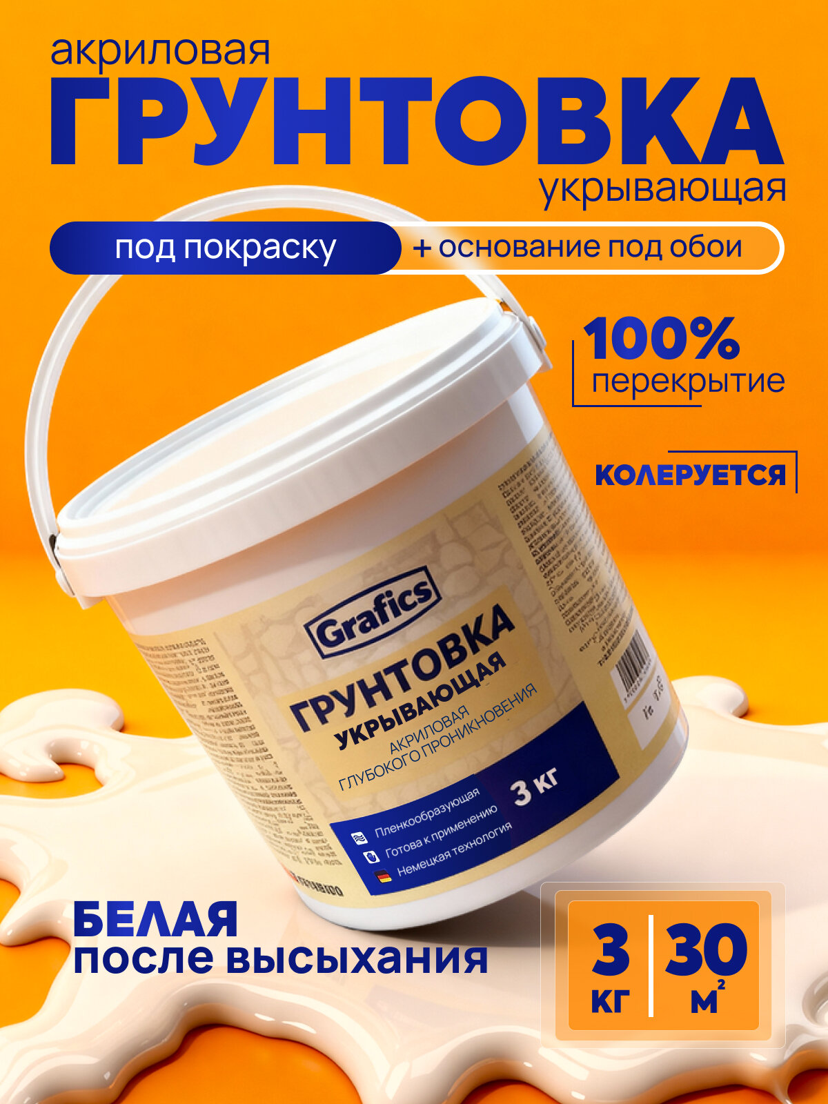 Грунтовка Grafics, для стен, глубокого проникновения, под обои и краску, 3кг