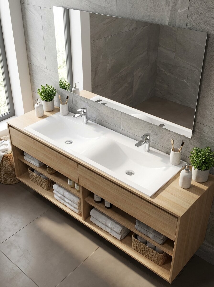 Раковина Andrea Pulsus, искусственный камень, белая, 140х13,2 см