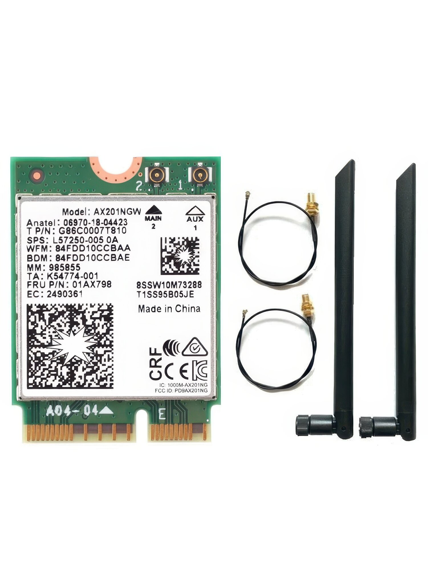 Беспроводной модуль Intel AX201NGW Wi-Fi 6 + Bluetooth 5.0, 2974 Мбит/с, 2.4/5 ГГц, CNVi, для ноутбука/ПК, M.2