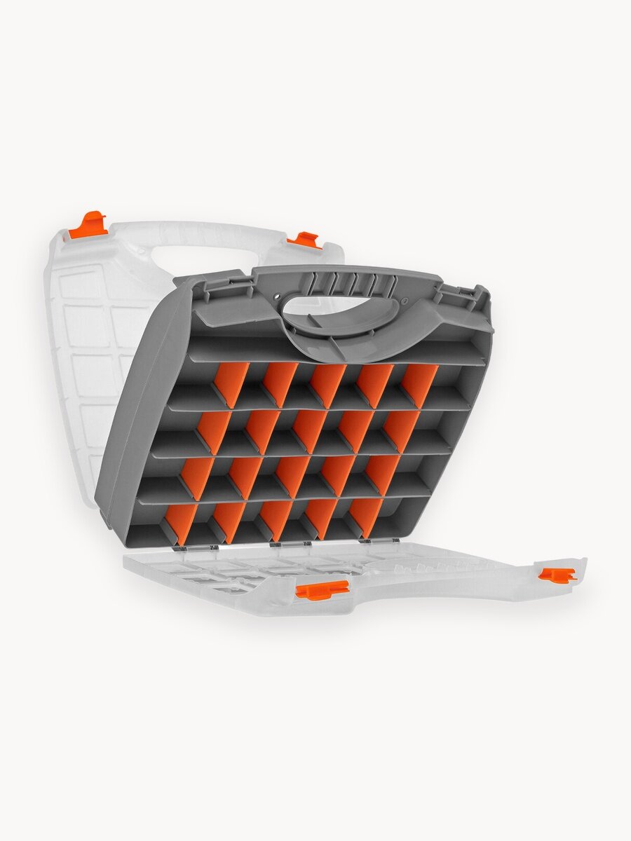 Органайзер для инструментов двухсторонний Stels, 325 х 280 х 85 мм, пластик, регулируемые секции, защелки и ручка, 90709