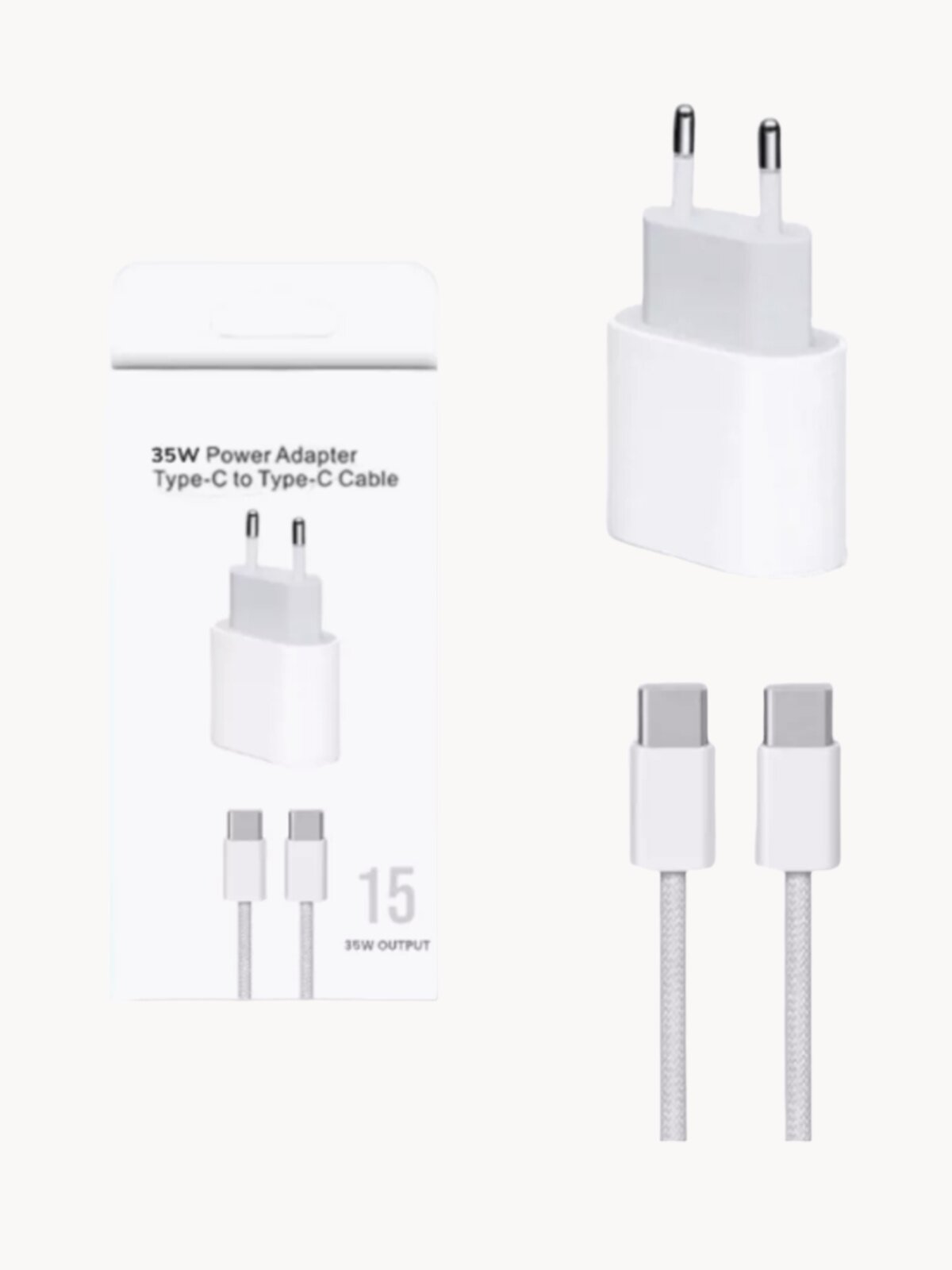 Быстрое зарядное устройство 35 W, для iPhone 15,16 и 17/ для iPad, AirPods и Android/с кабелем USB Type C-USB Type C