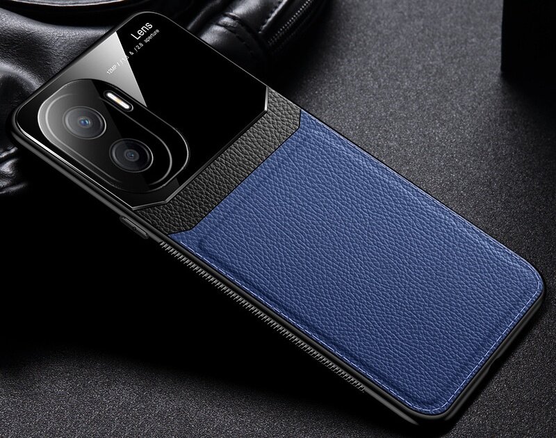 Чехол задняя панель MyPads для Honor Play 40 Plus из силикона со вставками из эко-кожи и оргстекла синяя