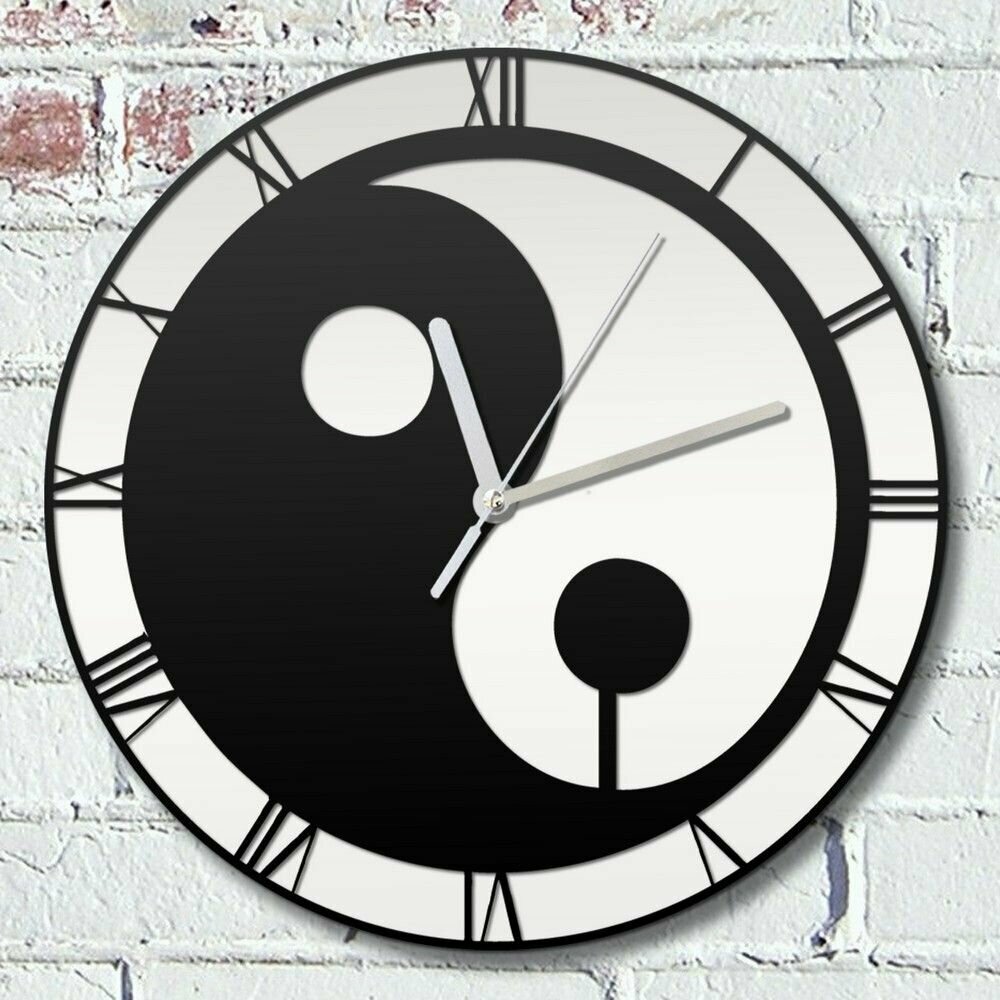 Настенные деревянные бесшумные часы инь и ян - 2005
